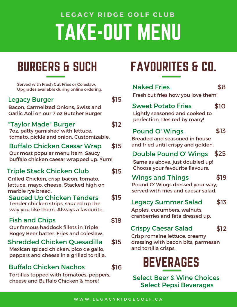 Curbside Takeout | Legacy Ridge Golf Club